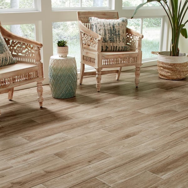 Trace Meadow 6 in. x 36 in. Golden Brown Glazed Porcelain Floor and Wa ...