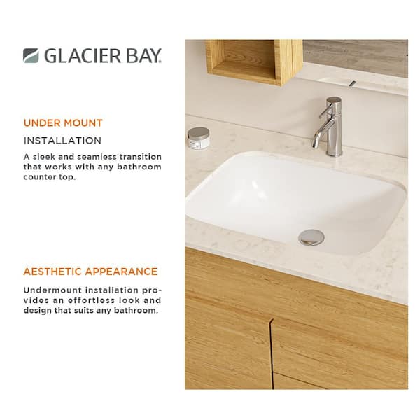 22 in. Ceramic Rectangular Undermount Bathroom Sink in White with Over ...