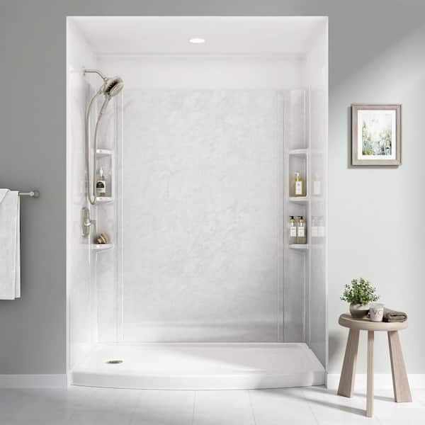 Ovation 32 in. x 60 in. x 72 in. 5-Piece Glue-Up Alcove Shower Wall Se ...