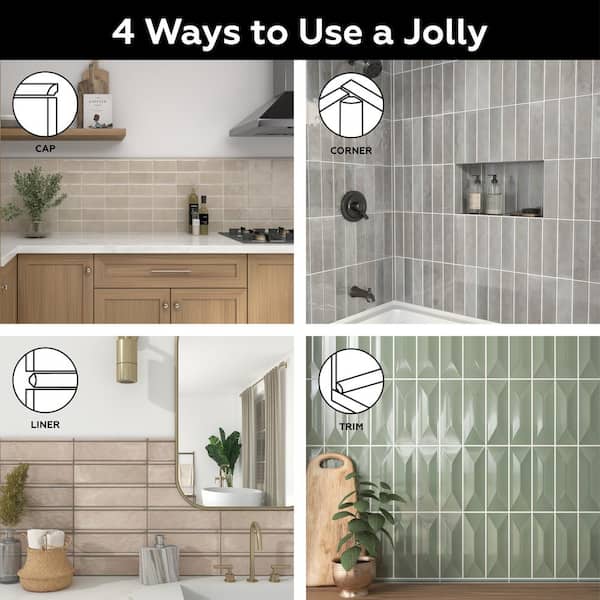 Luminess White Marble 1/2 in. x 12 in. Glossy Ceramic Jolly Tile Trim ...